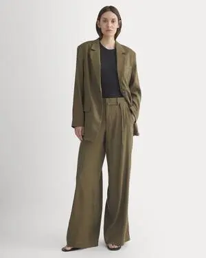 Everlane Wide-leg Belted Stretch Linen Trouser - Beech | Long